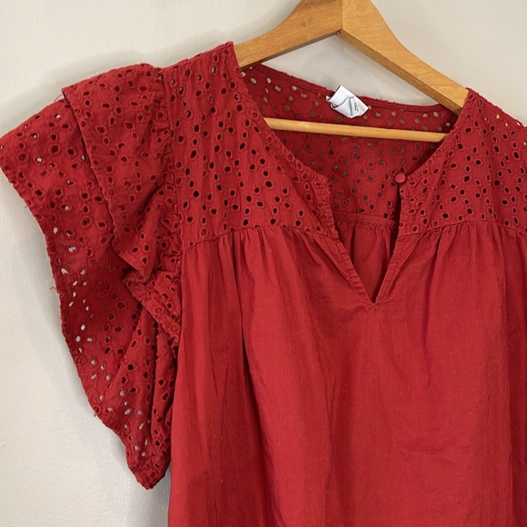 a new day | Tops | Babydoll Brick Red Top With Lace Eyelet Flutter ...